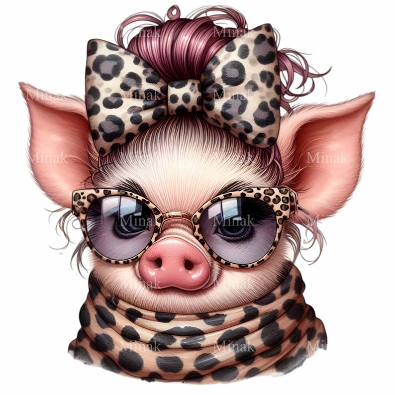 14 Cute Pig PNG Clipart - Fluffy Piglet With Leopard Bow & Sunglasses ...