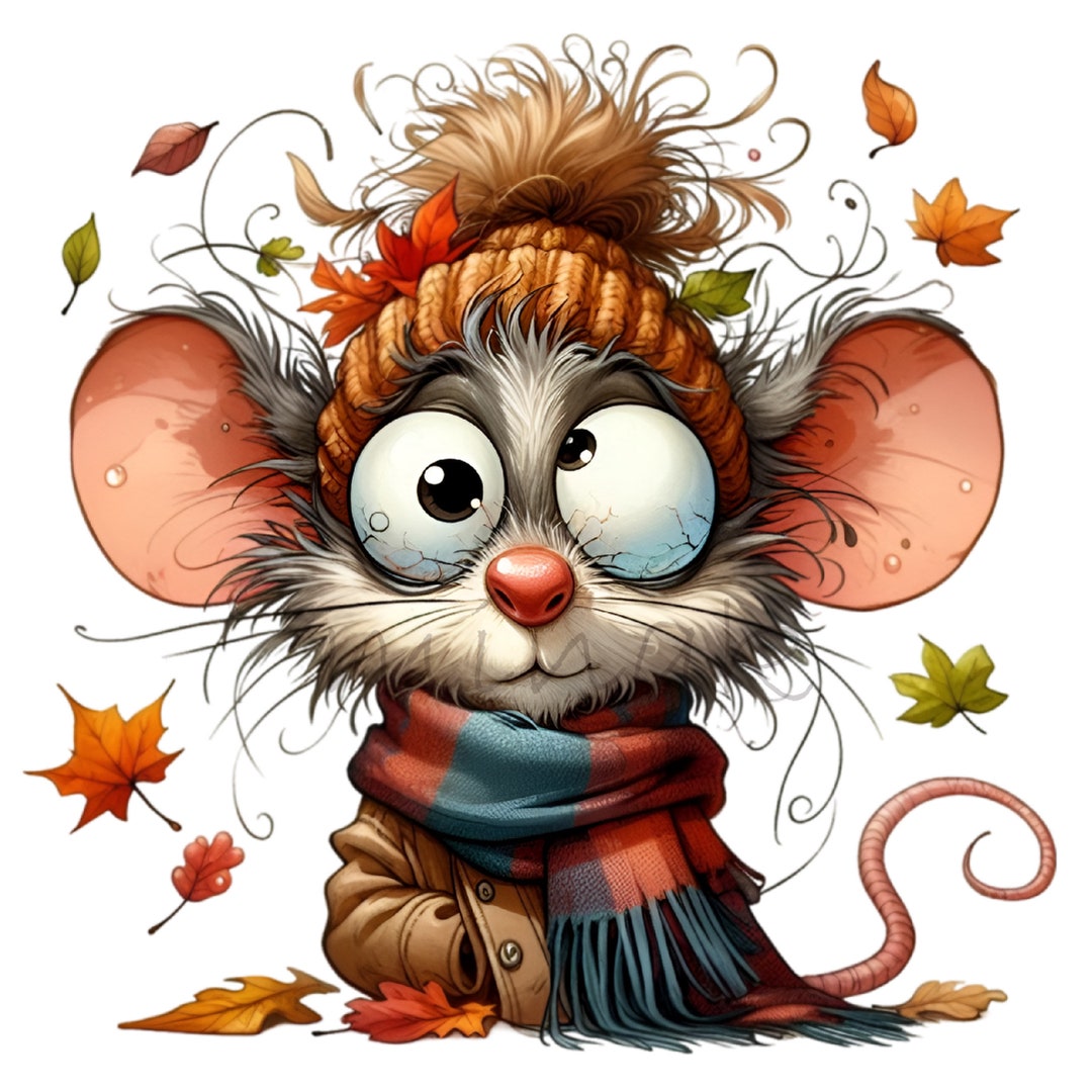 Funny Mouse Fall Leaves 10 PNG Crazy Cute Animal Graphics Cartoon ...
