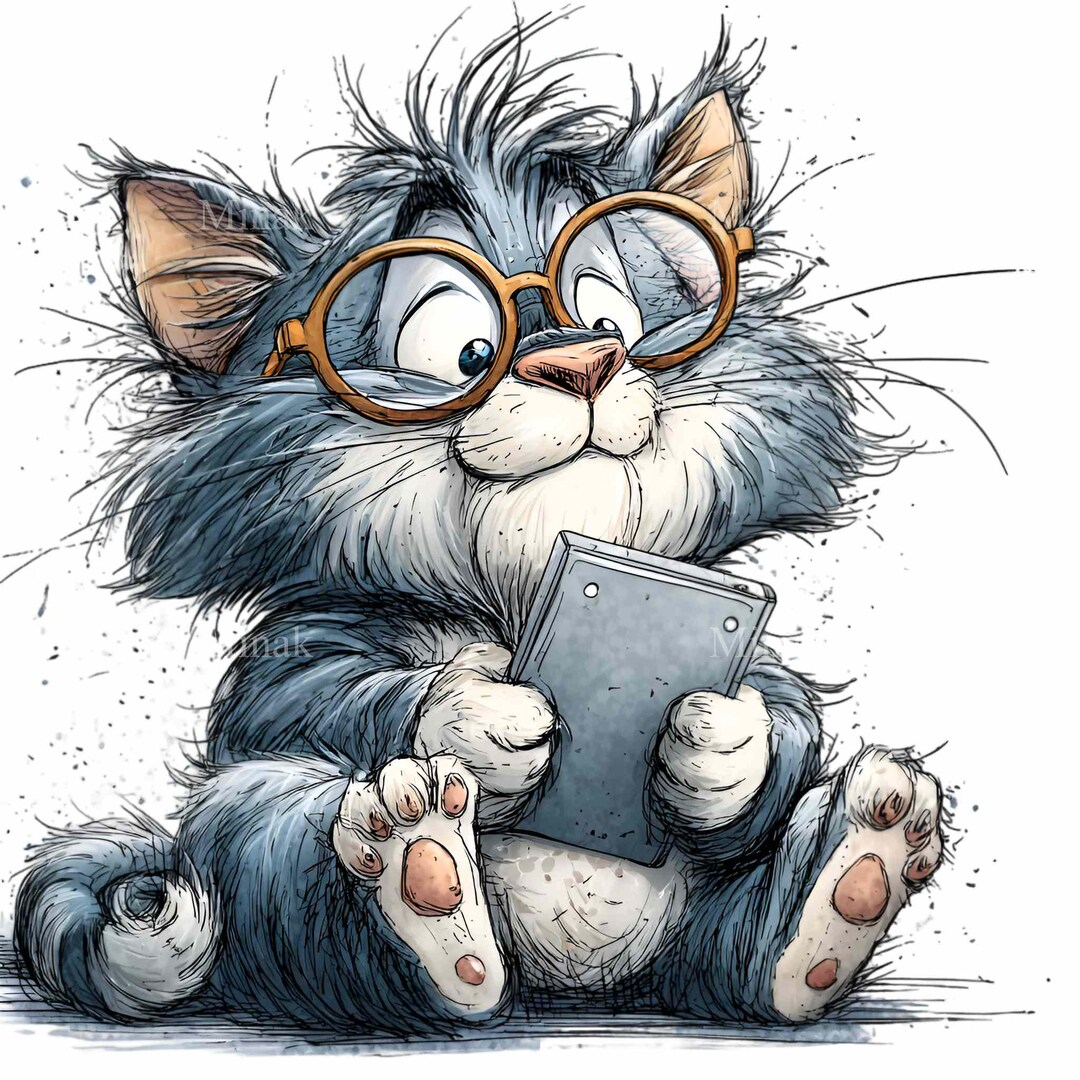 15 PNG Smart Cat Clipart – Nerdy Cartoon, Teacher Gift - Etsy