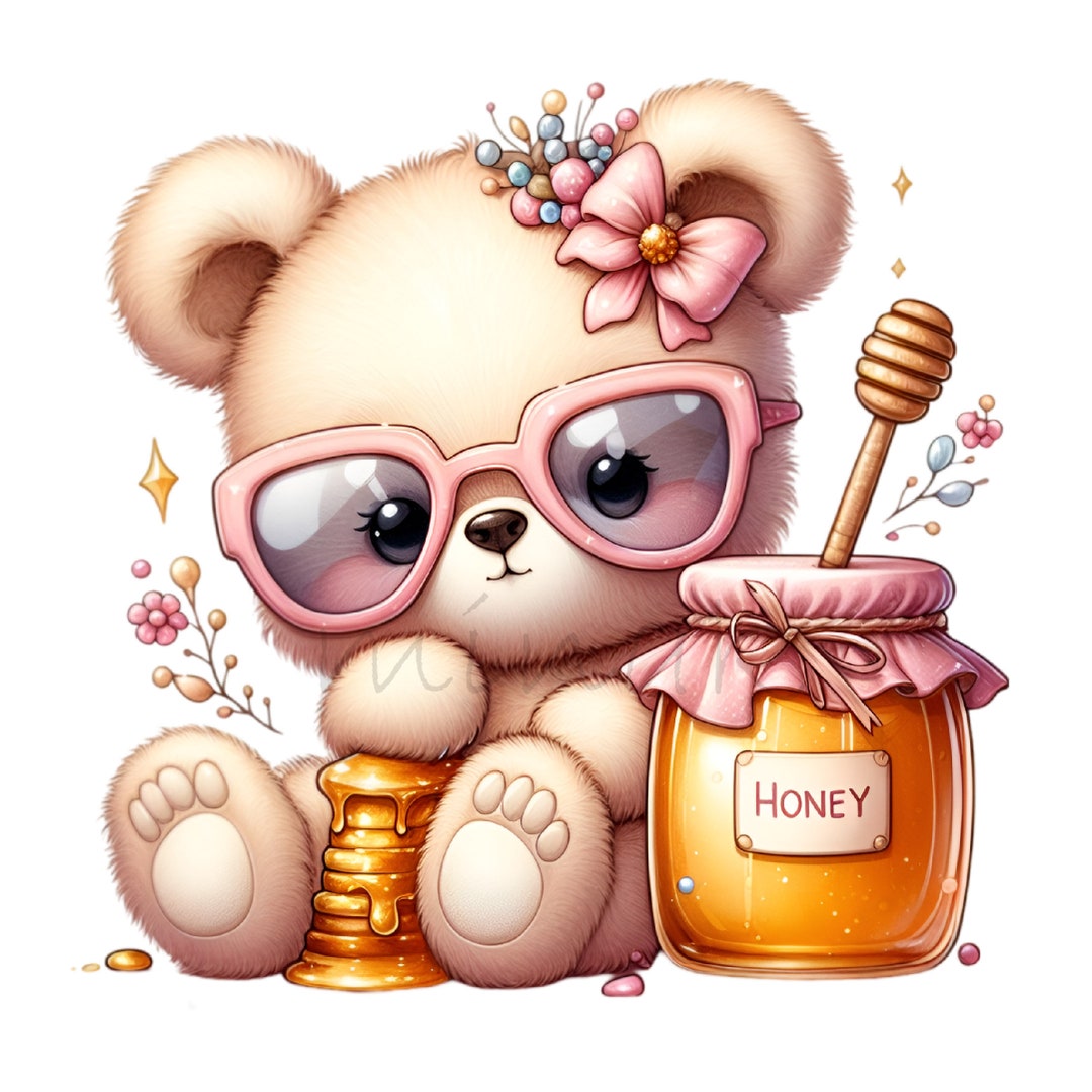 12 Cute Bear Honey Clipart PNG, Whimsical Bear Illustration, Digital ...