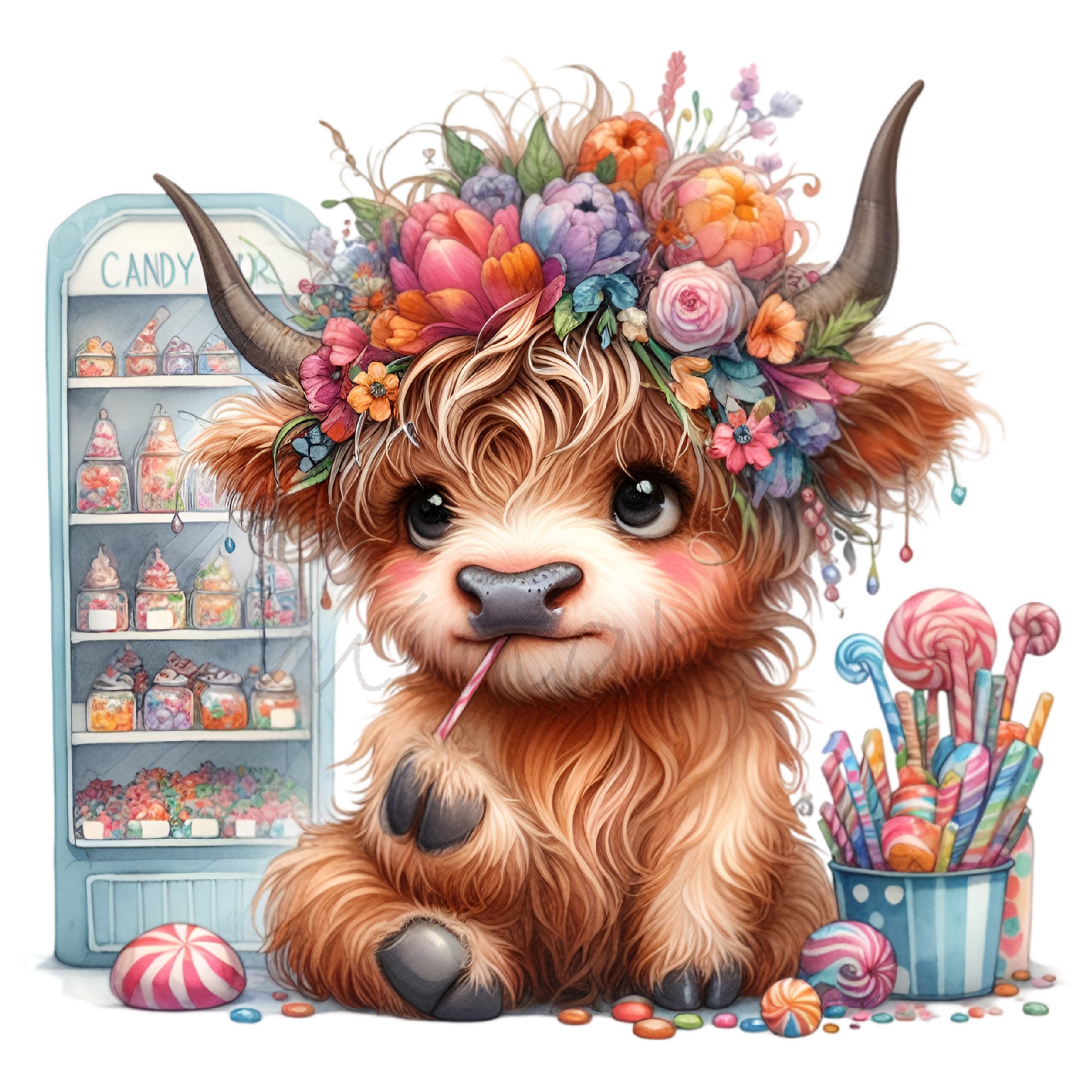 12 PNG Highland Cow Clipart, Candy Shop, Flower Crown Heifer, Sweet ...