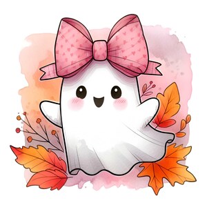 Blushing Ghost With Pink Bow and Beanie PNG, 12 Adorable Fall Halloween ...