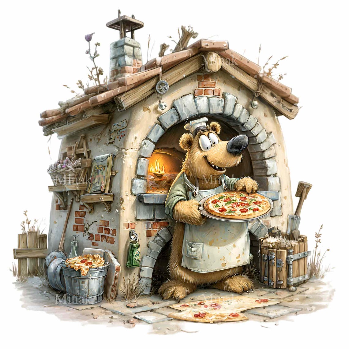 16 PNG Bear Baker Pizza Clipart, Animal Chef Illustration, Wood Oven ...