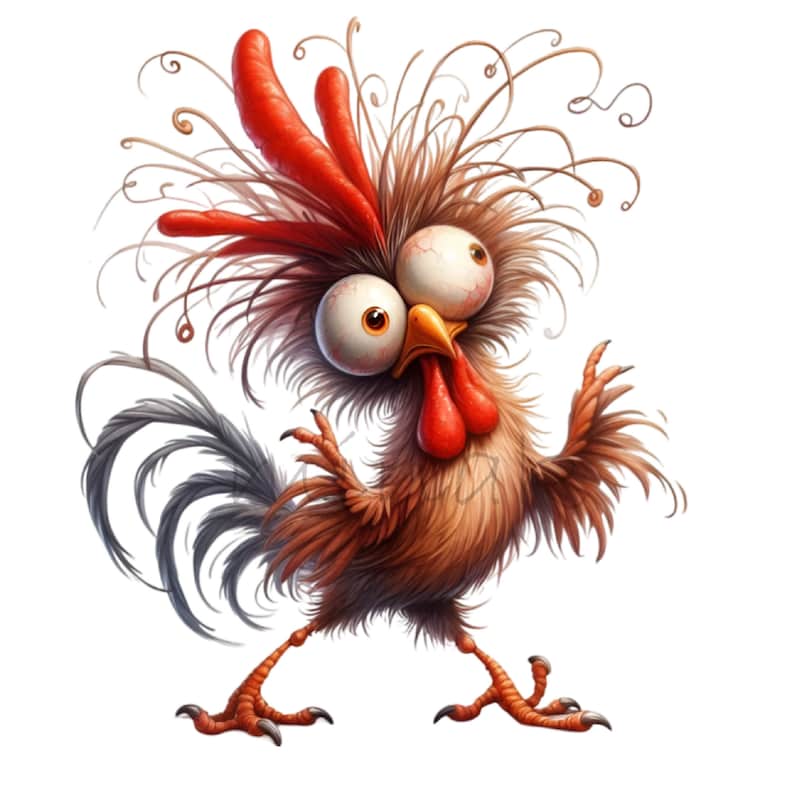 Funny Crazy Chicken Illustration 15 PNG - Quirky Cartoon Rooster ...