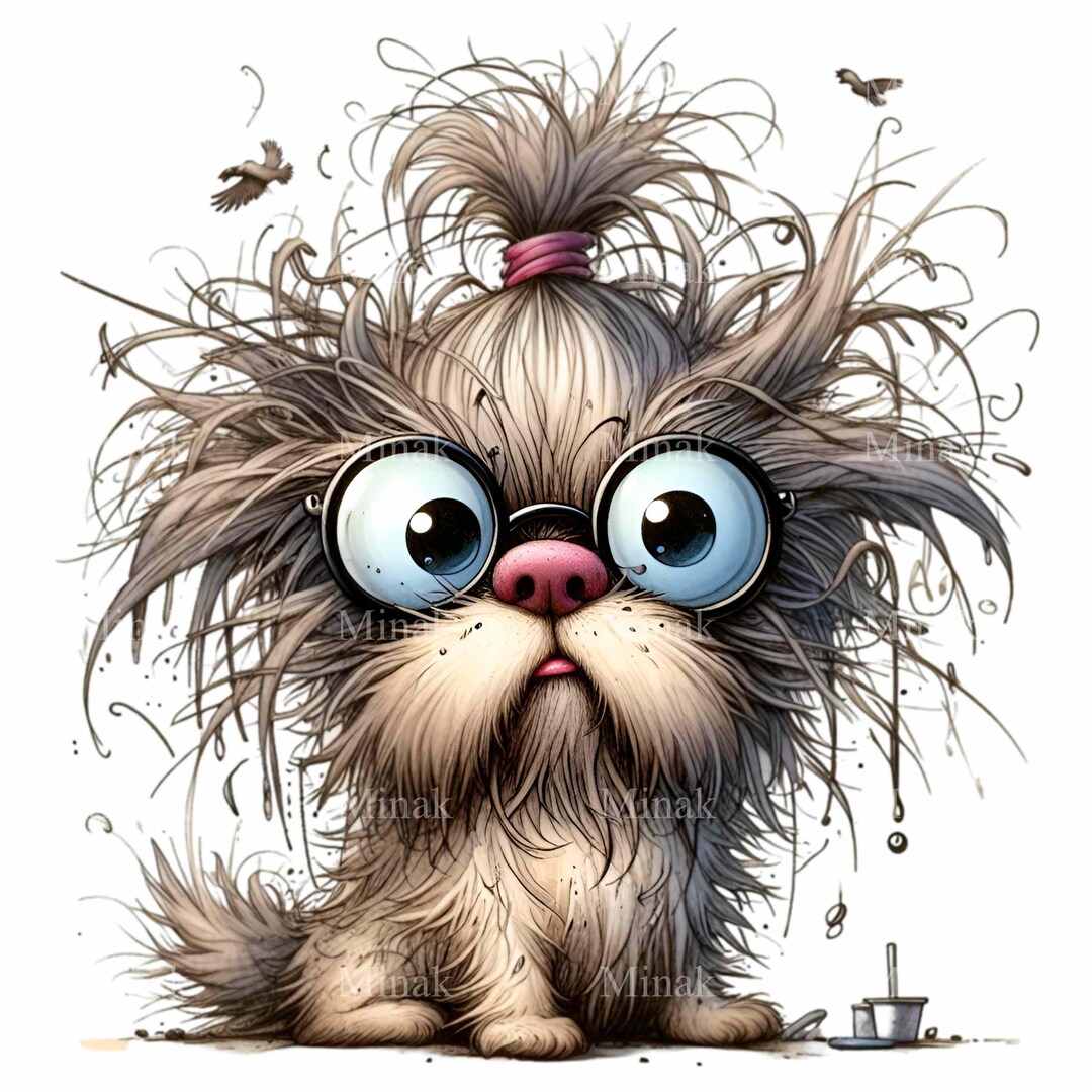 12 PNG Funny Dog Clipart – Messy Hair Pup PNG – Cute Pet With Glasses ...