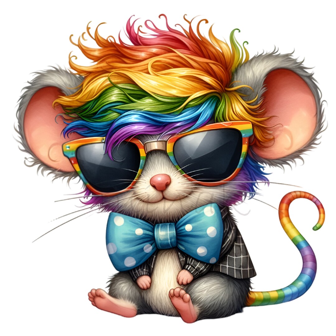 Cool Rainbow Mouse Clipart, Sunglasses, Bow Tie, Digital Download, 10 ...