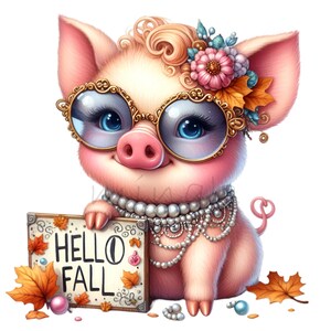 Fall Pig Clipart PNG 10 Cute Pig With Glasses, Scarf, and 'hello Fall ...