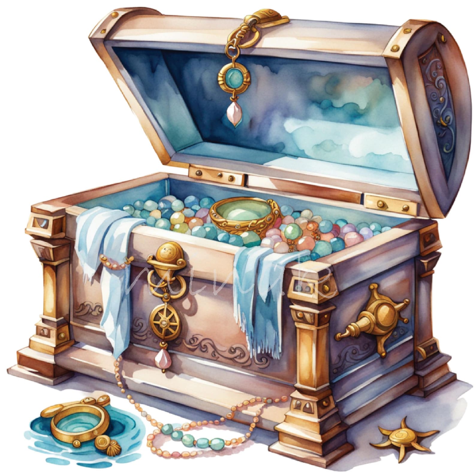 Treasure Chest Clipart PNG, 15 Watercolor Pirate Jewelry Png ...