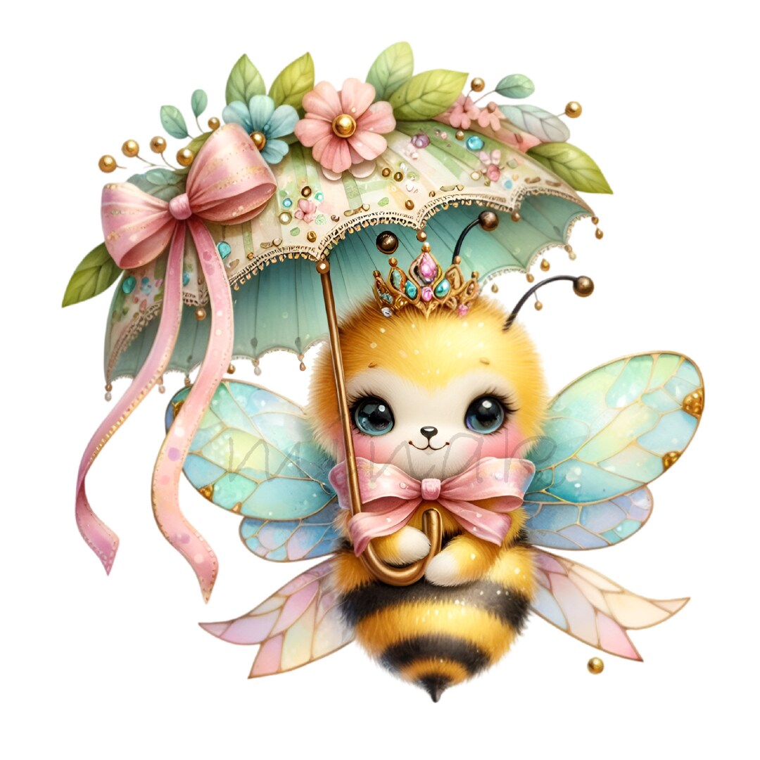 Honey Bee Clipart, Cute Bumblebee Clip Art, 10 PNG Flower Umbrella ...