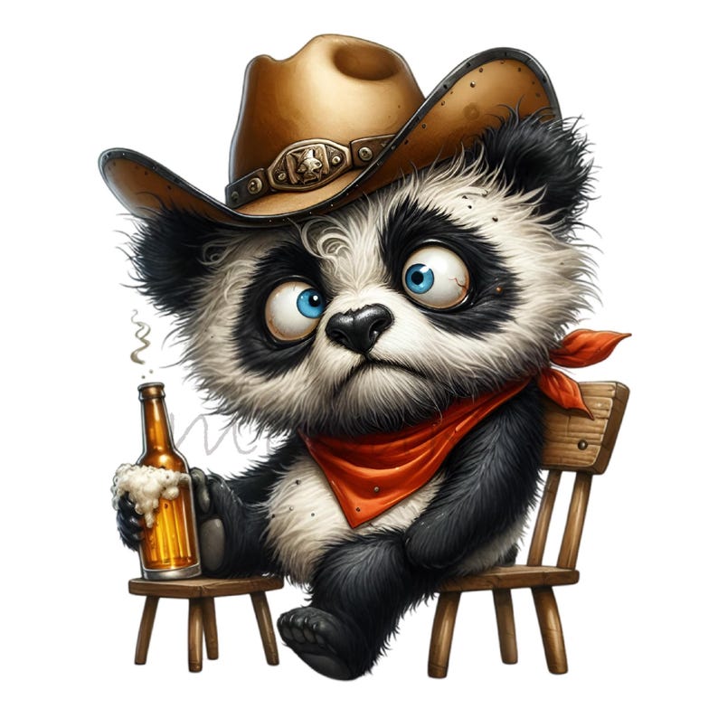 12 PNG Funny Panda Cowboy, Beer Mug Sublimation, Western Skull Hat ...