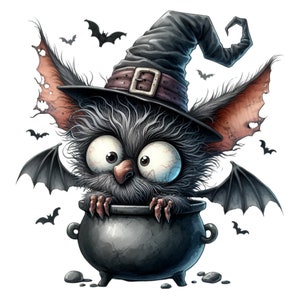 Crazy Bat With Witch Hat and Cauldron 12 PNG Quirky Animal Funny ...