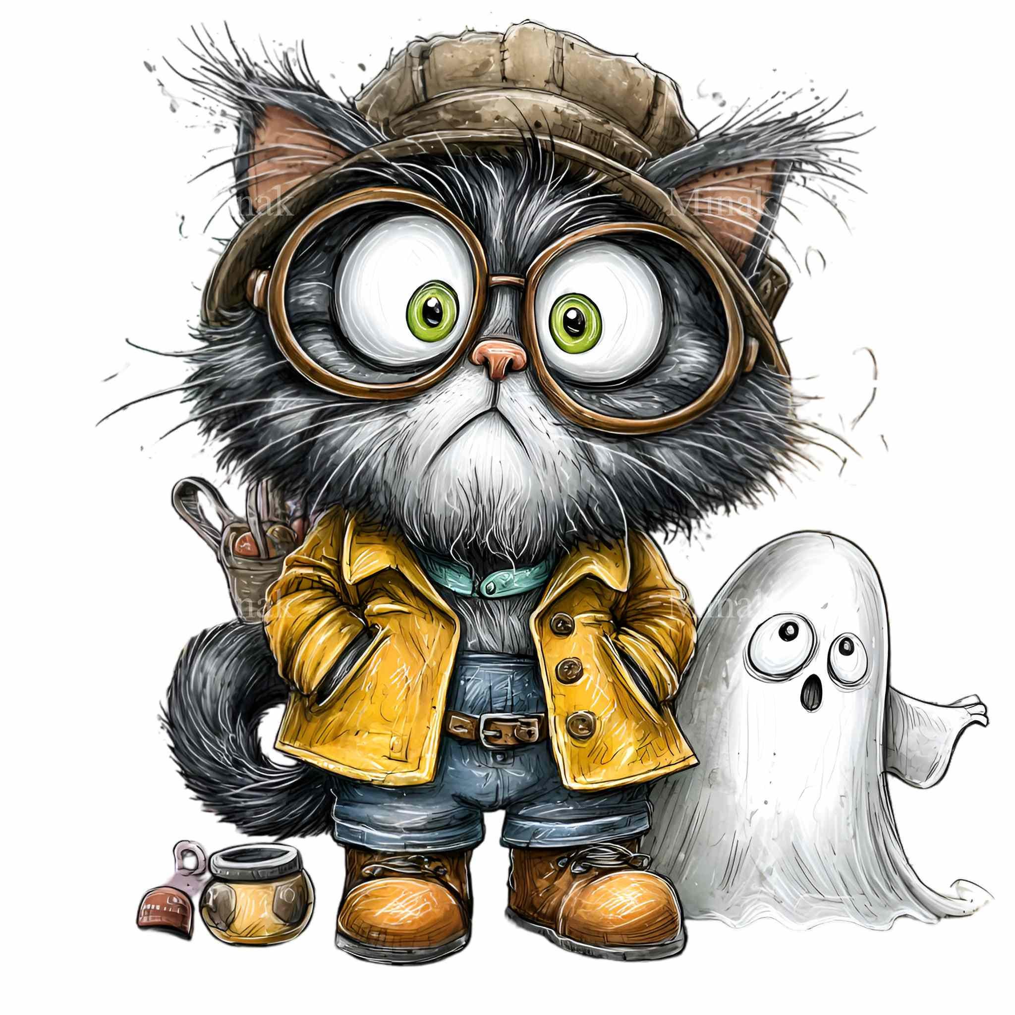 16 PNG Halloween Cat and Ghost Clipart – Cute Autumn Pet PNG – Funny ...