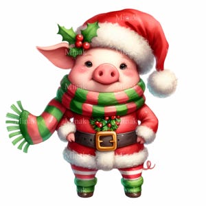 Christmas Elf Pig PNG Clipart, 10 Cute Holiday Piglet in Festive Outfit ...