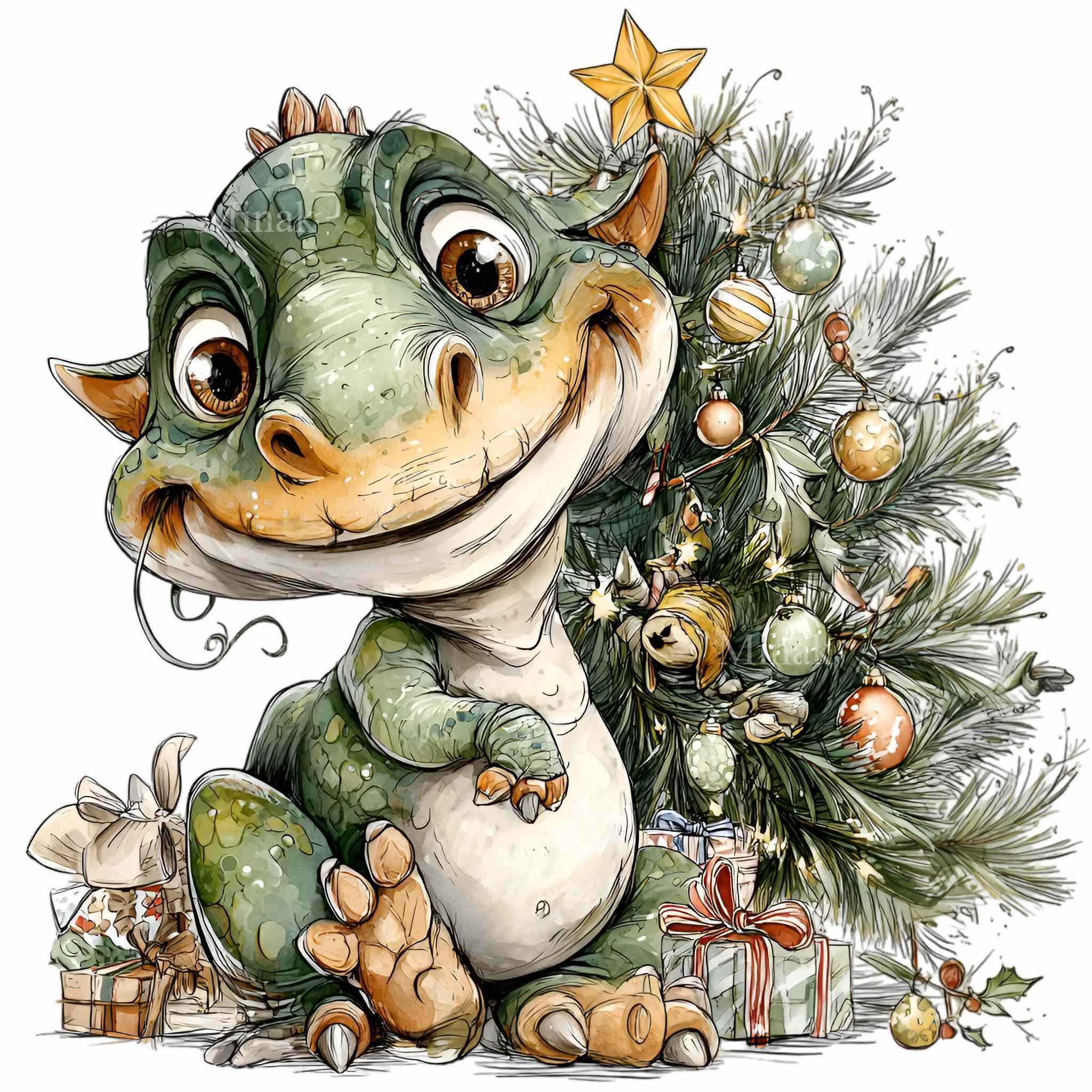 14 PNG Christmas Dinosaur Clipart – Cute Dino PNG – Festive Holiday ...