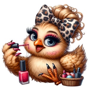 15 Fancy Chicken PNG Clipart - Glamorous Hen With Leopard Bow, Nail ...