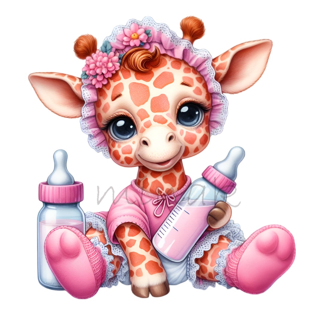 Giraffe Clip Art, Baby Bottle Clipart, 14 PNG Baby Shower Newborn ...