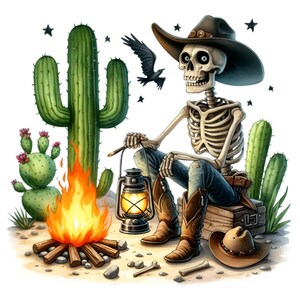 Skeleton Cowboy by Campfire Clipart PNG 12 Spooky Desert Night With ...