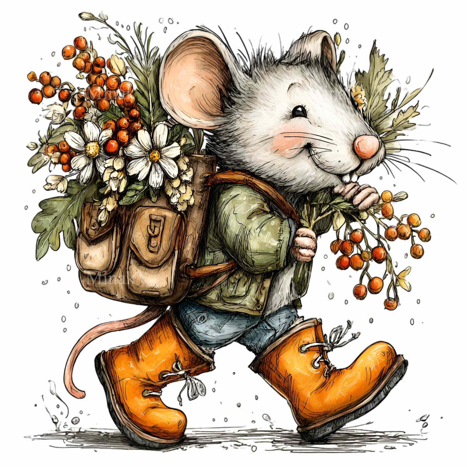 15 PNG Hiking Mouse Autumn Forest Animal Clipart, Adventure Sublimation ...