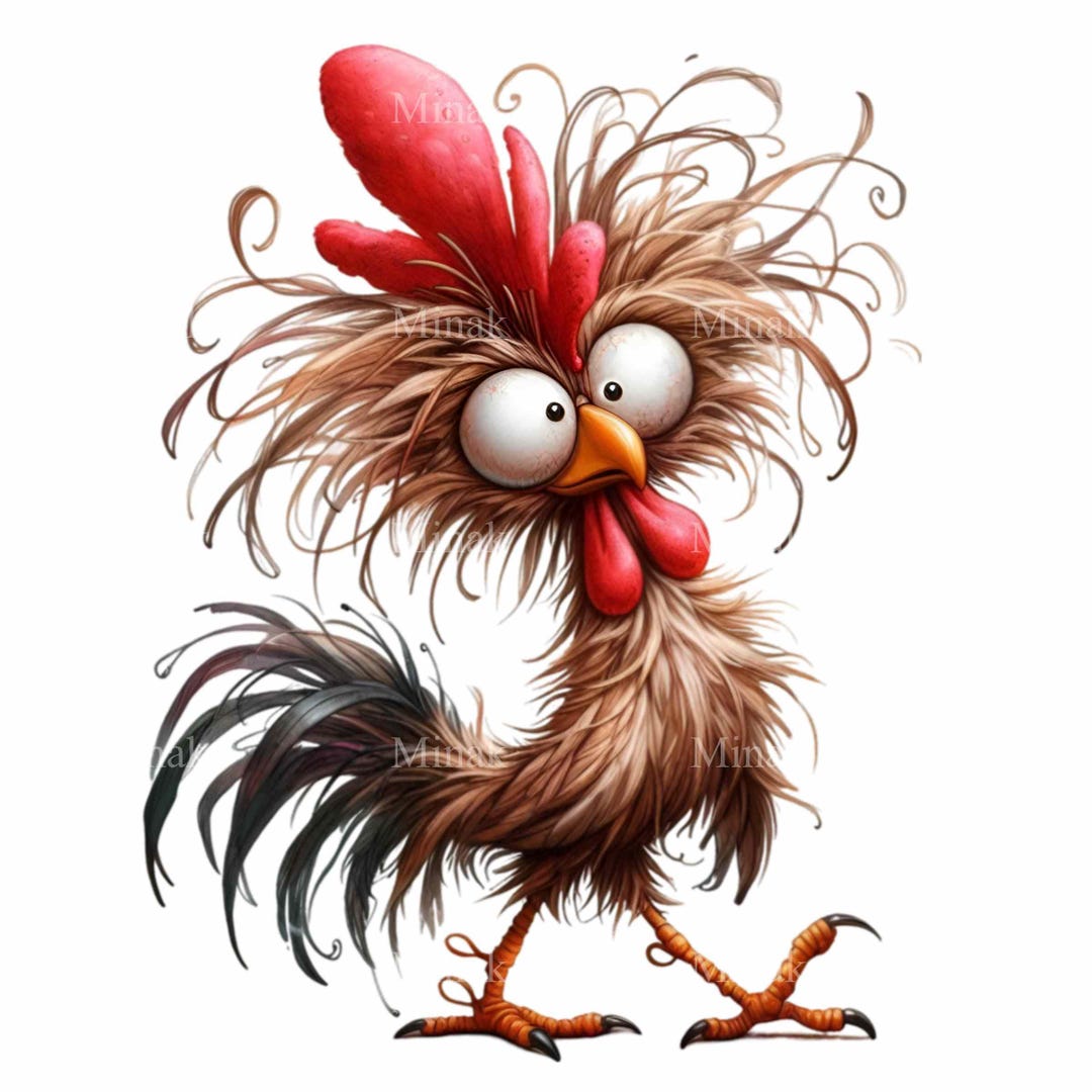 10 Funny Fluffy Rooster PNG Clipart | Quirky Rooster With Wild Feathers ...
