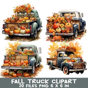 Fall Truck Clipart PNG Vintage Truck With Pumpkins and Autumn Leaves ...
