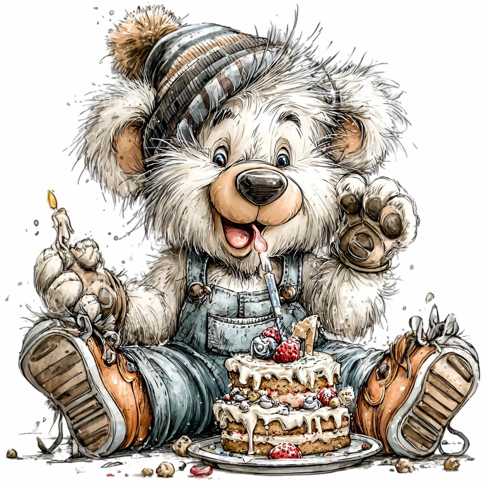 11 PNG Bear Birthday Clipart – Cute Animal With Cake PNG – Kids Party ...