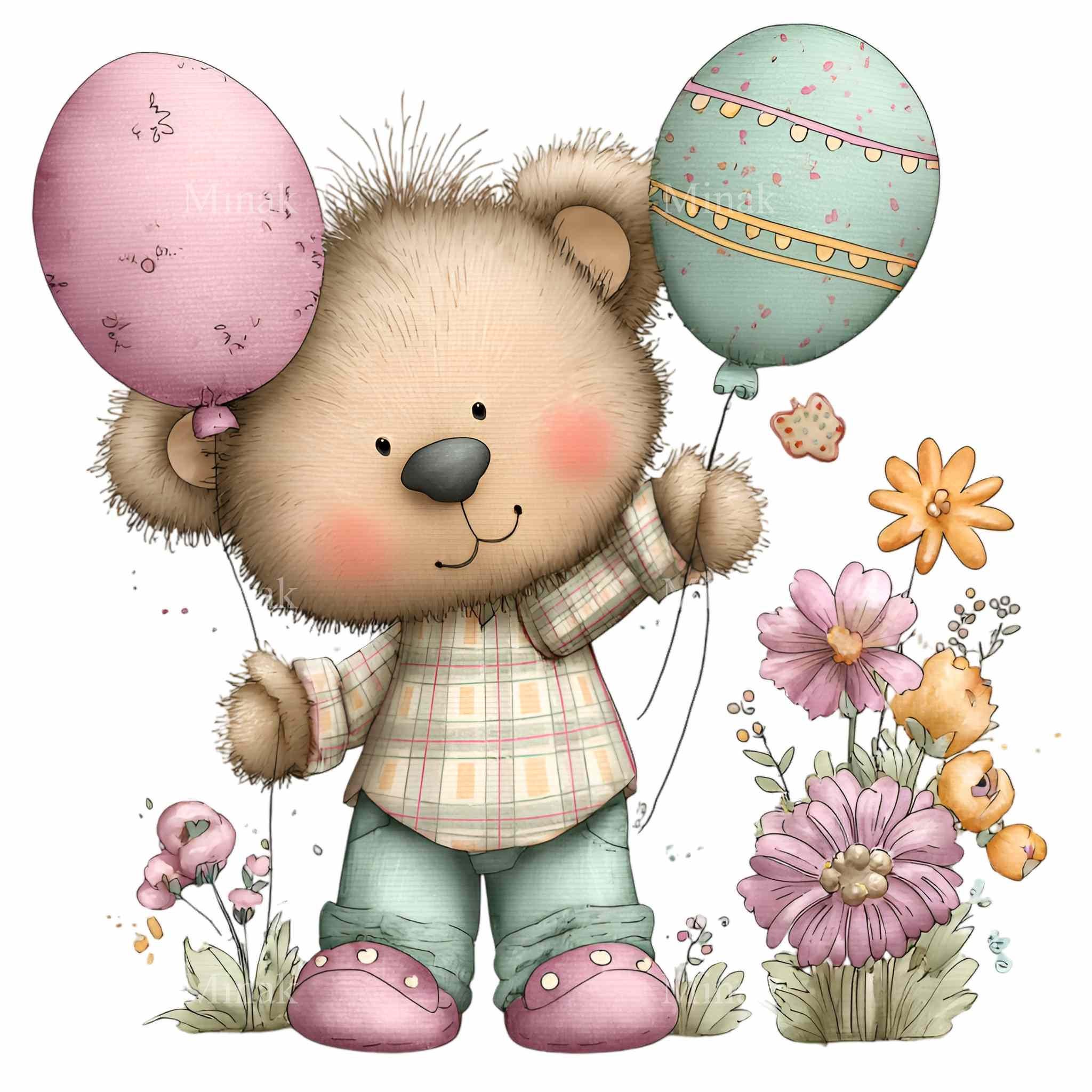 16 PNG Birthday Bear Clipart – Cute Bear PNG for Nursery Wall Art, Baby ...