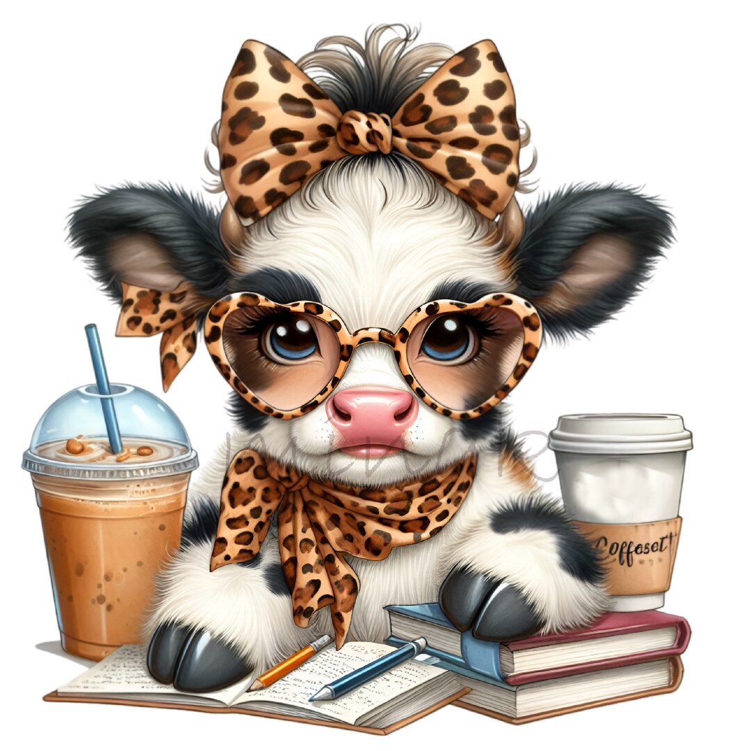Coffee Cow Clipart PNG 15 Cute Cartoon Cow With Leopard Print ...