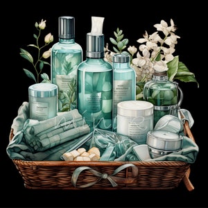 20 PNG Spa Gift Basket Illustration, Pink Bathroom Decor Relaxation Set ...