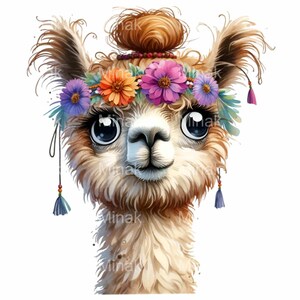 Quirky Floral Alpaca Clipart, 12 PNG Cute Watercolor Llama Art, Digital ...