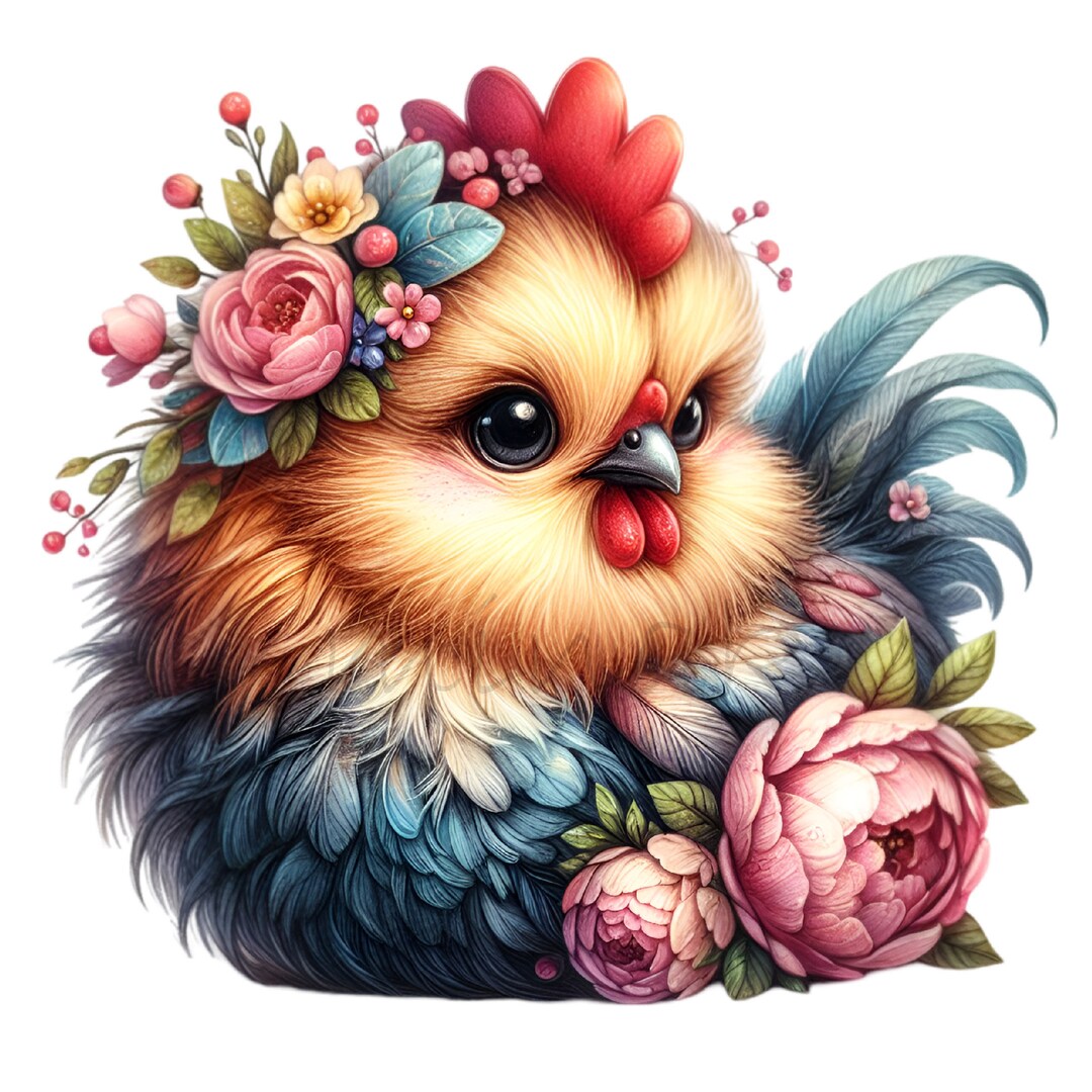 Floral Chicken Clipart PNG, 10 Cute Hen With Flower Crown Art for ...