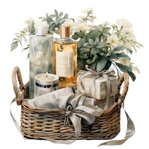 20 PNG Spa Gift Basket Illustration, Pink Bathroom Decor Relaxation Set ...
