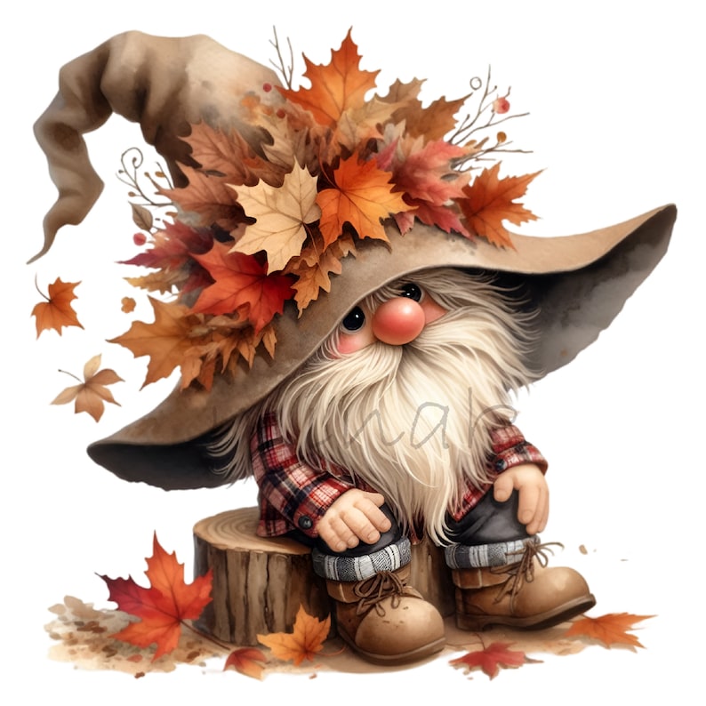 14 Fall Gnome PNG Clipart, Autumn Gnome With Leaves, Rustic Gnome Art ...