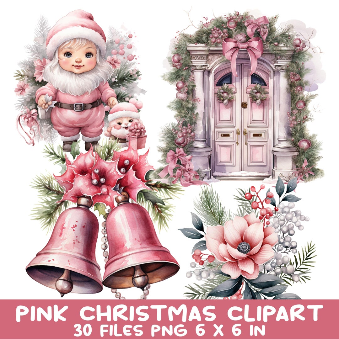 Pink Christmas Clipart PNG, 30 Festive Holiday Elements in Pink ...