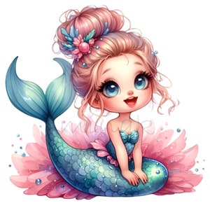 15 Mermaid Princess PNG Clipart, Whimsical Ocean Illustration, Cute ...