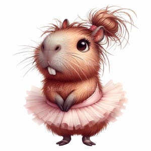 12 Cute Capybara Ballerina PNG Clipart, Adorable Capybara in Pink Tutu ...