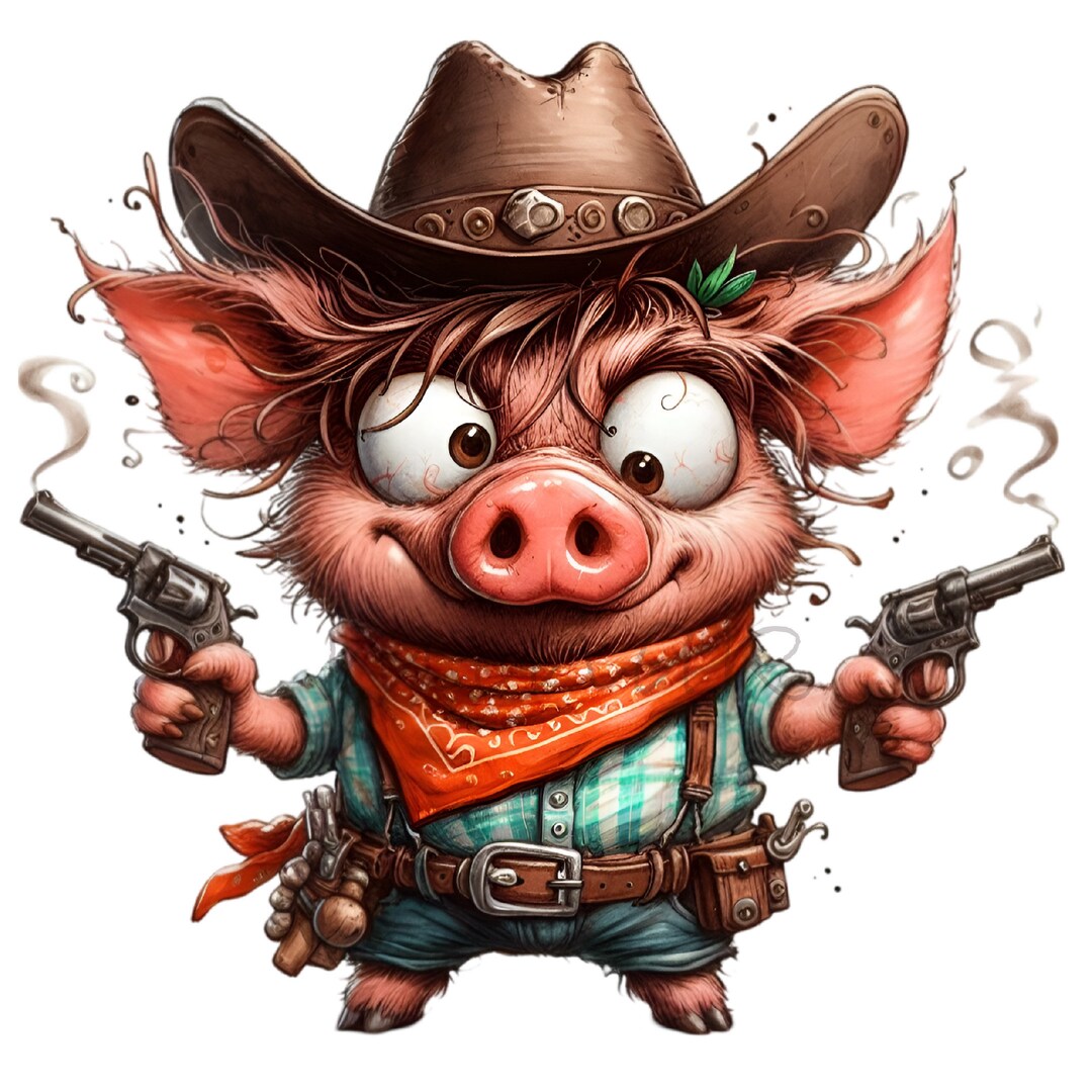 Funny Pig Cowboy Hat and Bandana 10 PNG Western Animal Farm ...