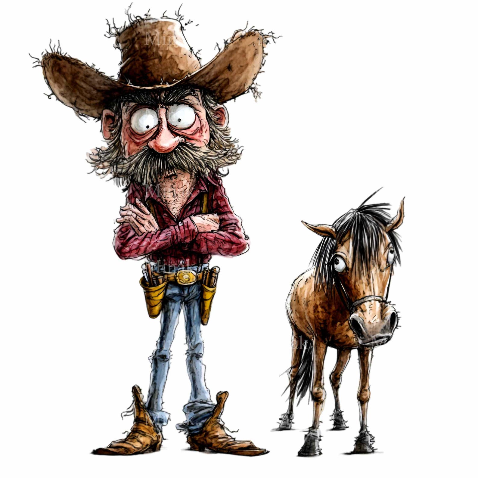 12 Funny Cowboy PNG and Horse PNG Clipart, Western Cartoon Illustration ...