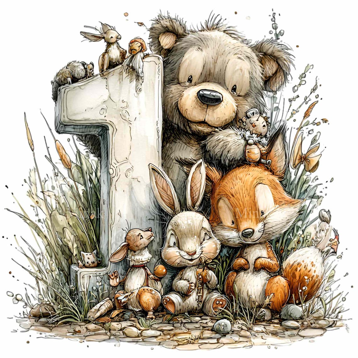 15 PNG Woodland Animals Number 1 Clipart – First Birthday PNG for ...