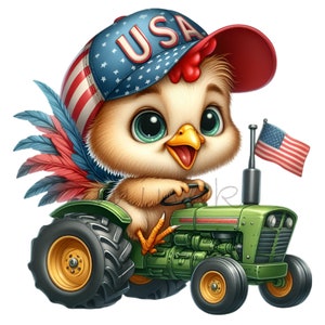 12 Farm Chicken Clipart PNG, Cute Chick With Straw Hat on Red Tractor ...