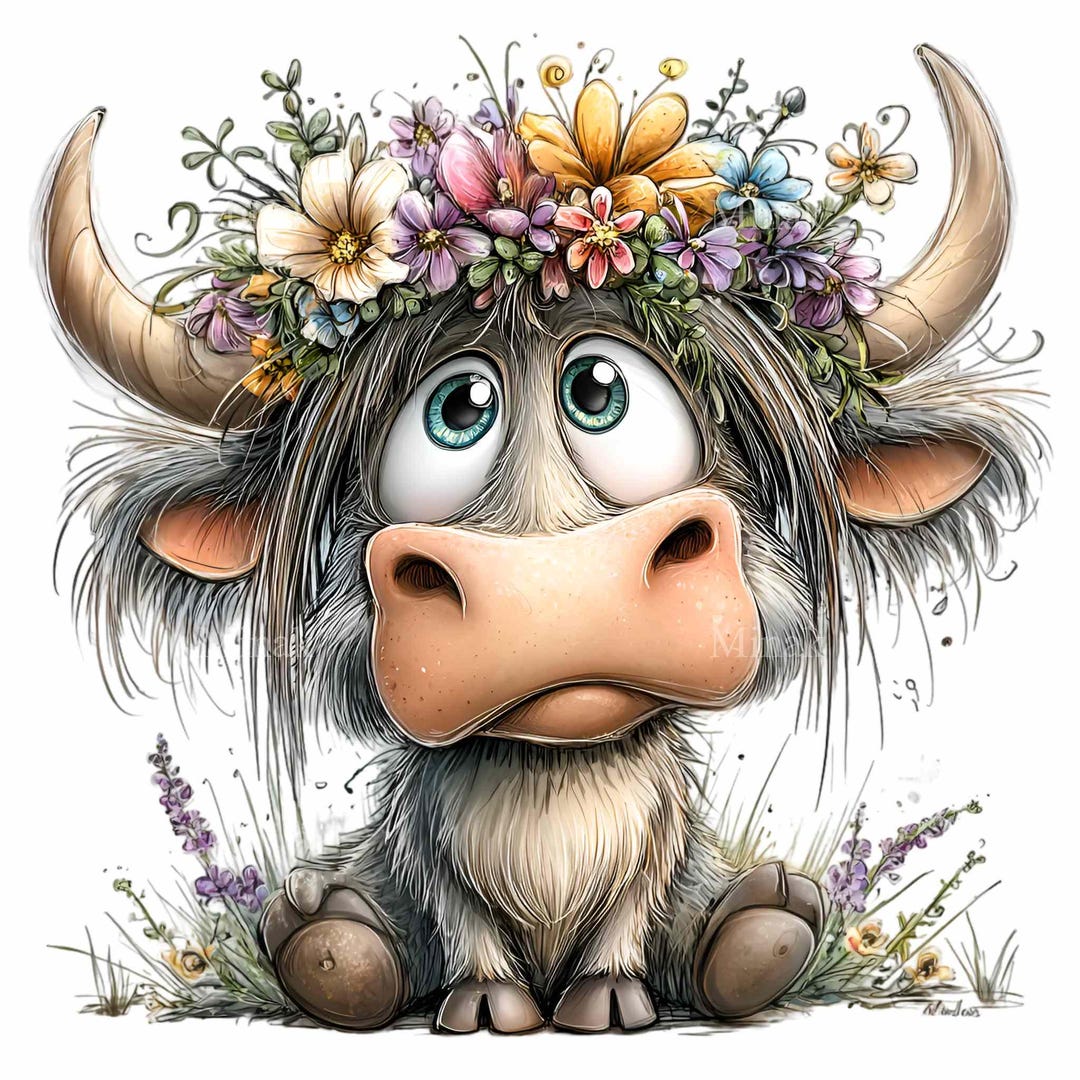 15 PNG Cute Cow Clipart – Highland Cow PNG – Floral Crown Animal ...