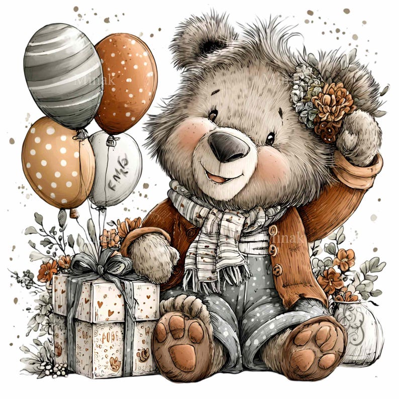 10 PNG Birthday Bear Clipart - Cute Party Animal Png - Kids Invitation ...