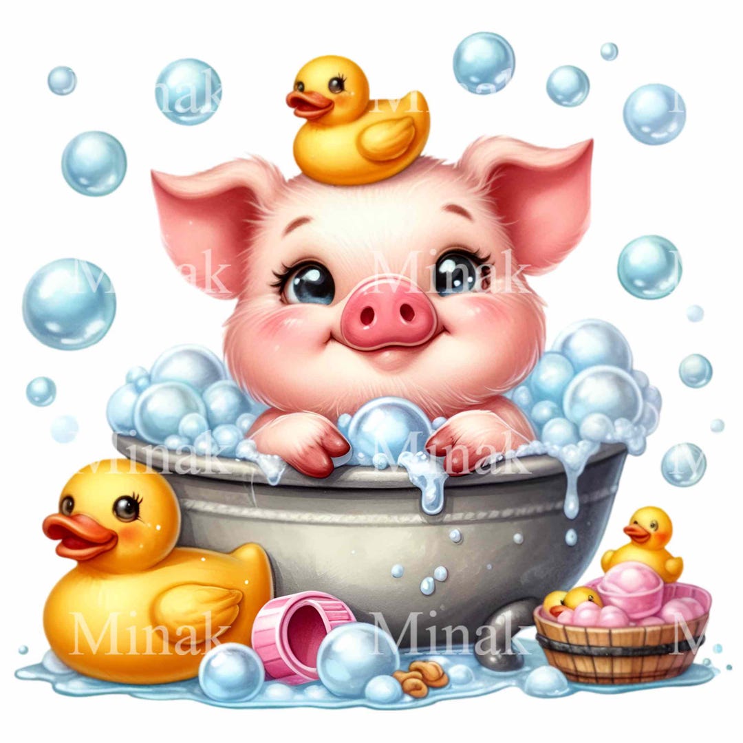Bath Pig PNG Clipart 12 Cute Piglet With Rubber Duck Illustration Kids ...