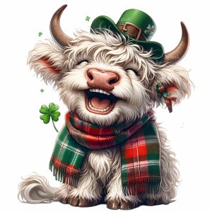 Cute Irish Cow PNG Clipart With Plaid Scarf and Shamrocks | 12 Adorable ...