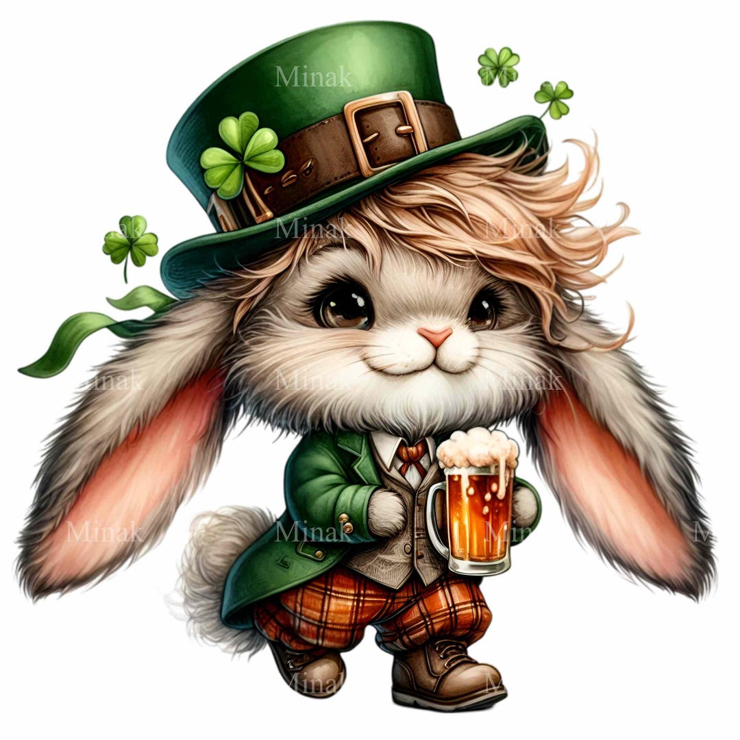 Festive Irish Rabbit PNG Clipart 12 Adorable Bunny in Green Attire for ...