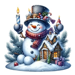 Festive Snowman Clipart, 12 Christmas Snowman With Lantern PNG, Winter ...