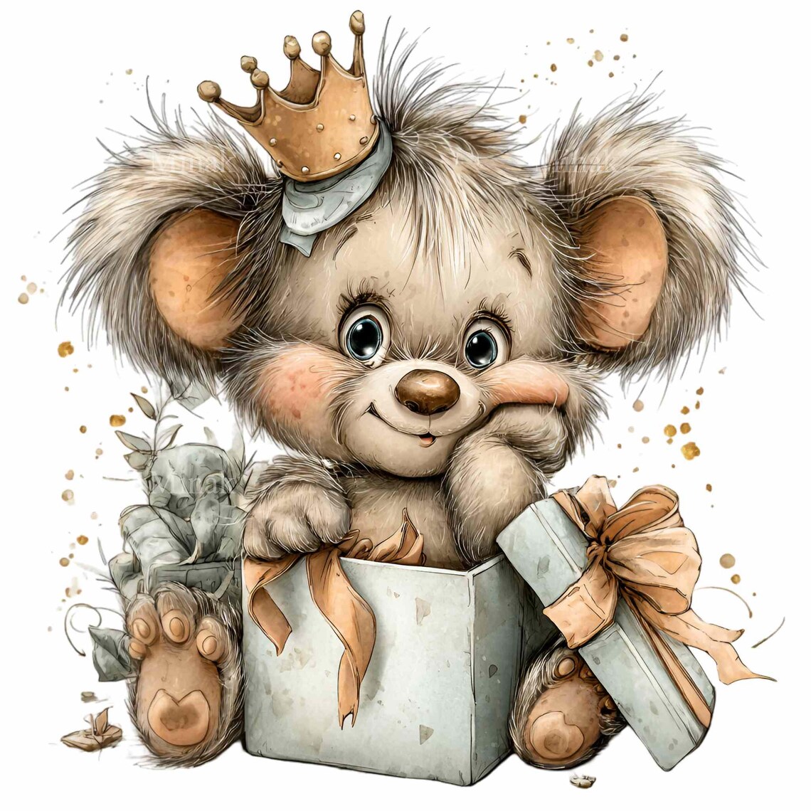 15 PNG Birthday Bear Clipart – Cute Animal PNG With Crown and Gift Box ...