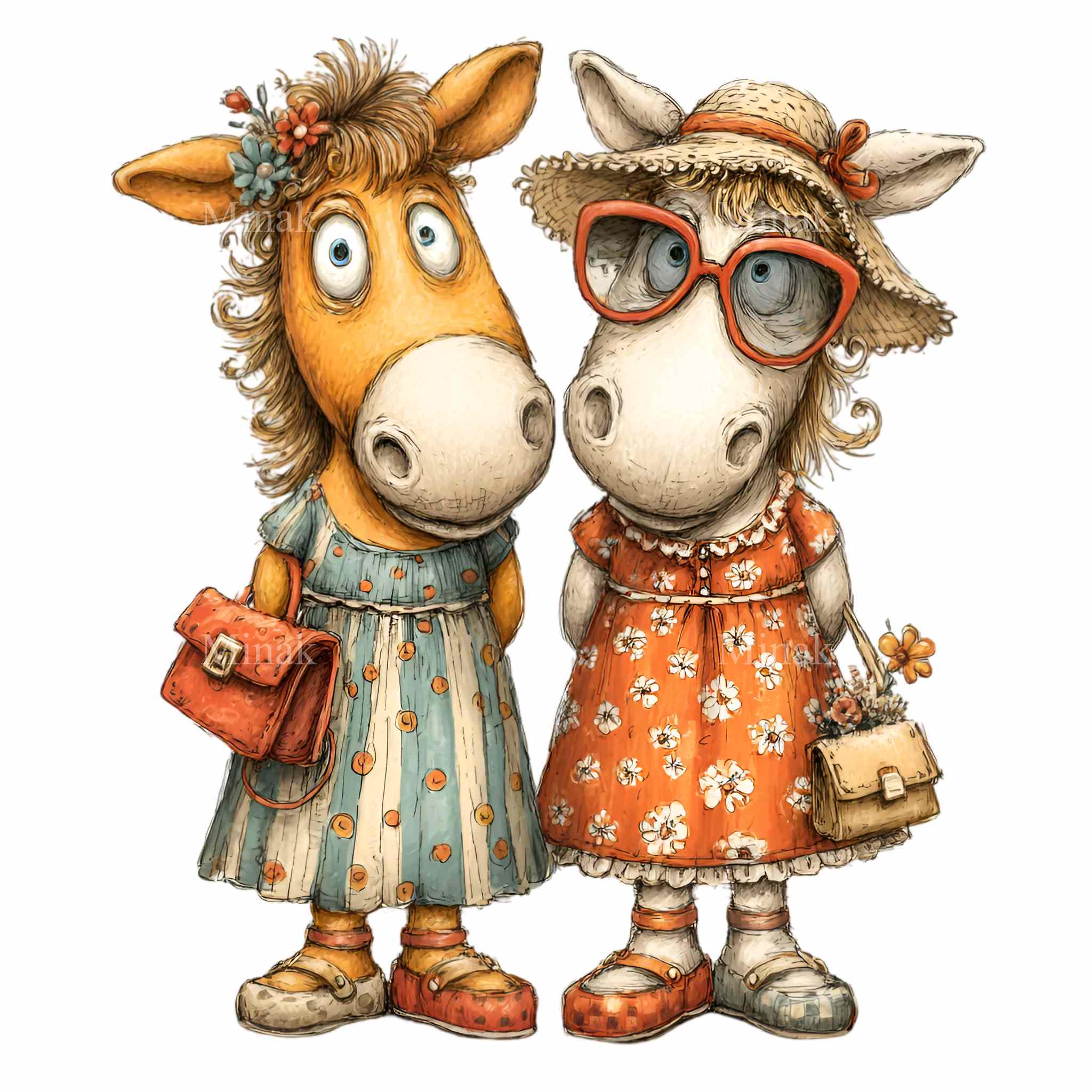 16 PNG Horse Duo Clipart – Cute Dressed Horses PNG – Farm Animal Art ...
