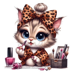 Cute Cat Doing Nails Clipart | Adorable Kitty Illustration 15 PNG ...