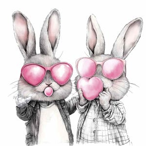 12 Bunny Couple PNG Clipart - Rabbits With Heart Glasses Blowing ...