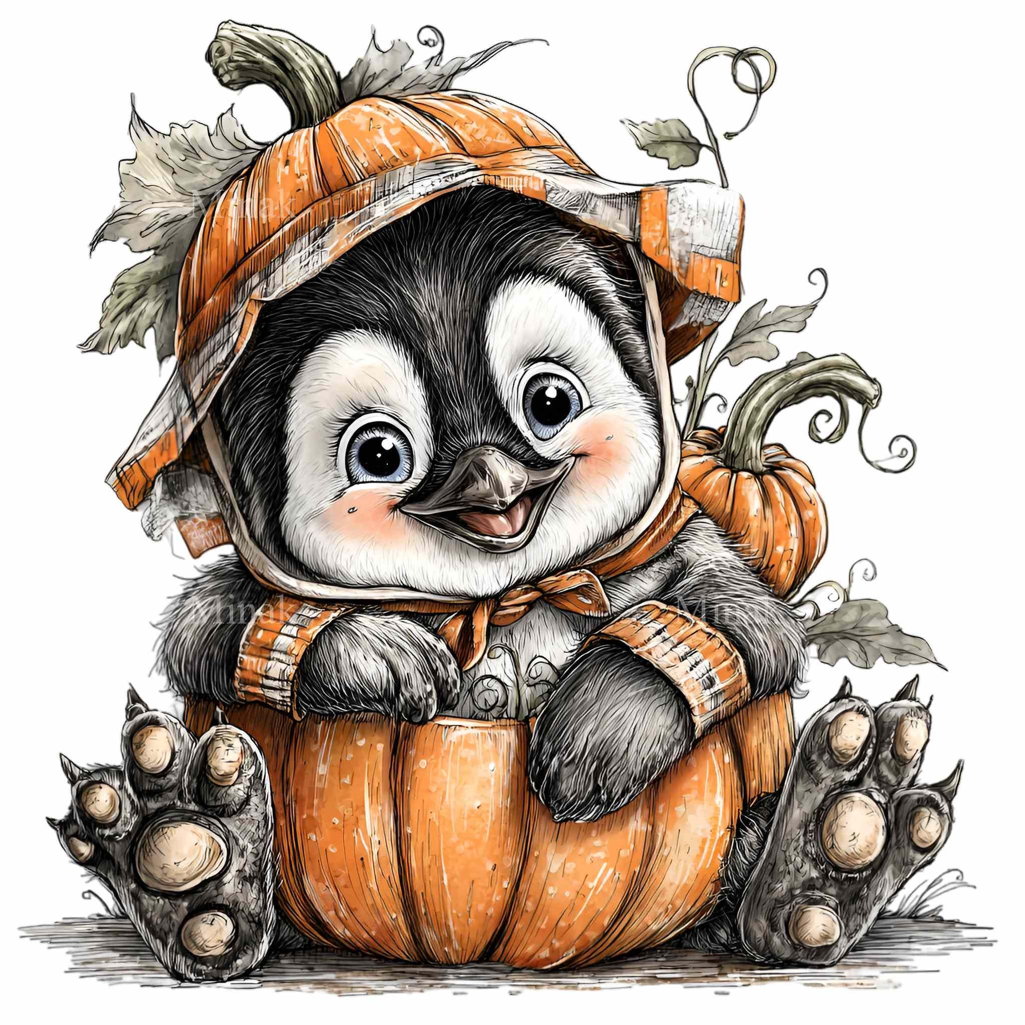 14 PNG Penguin Pumpkin Clipart, Fall Bird Autumn Animal Halloween - Etsy